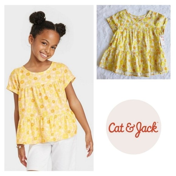 Cat & Jack | Shirts & Tops | Cat Jack Girls Short Sleeve Tiered Woven ...